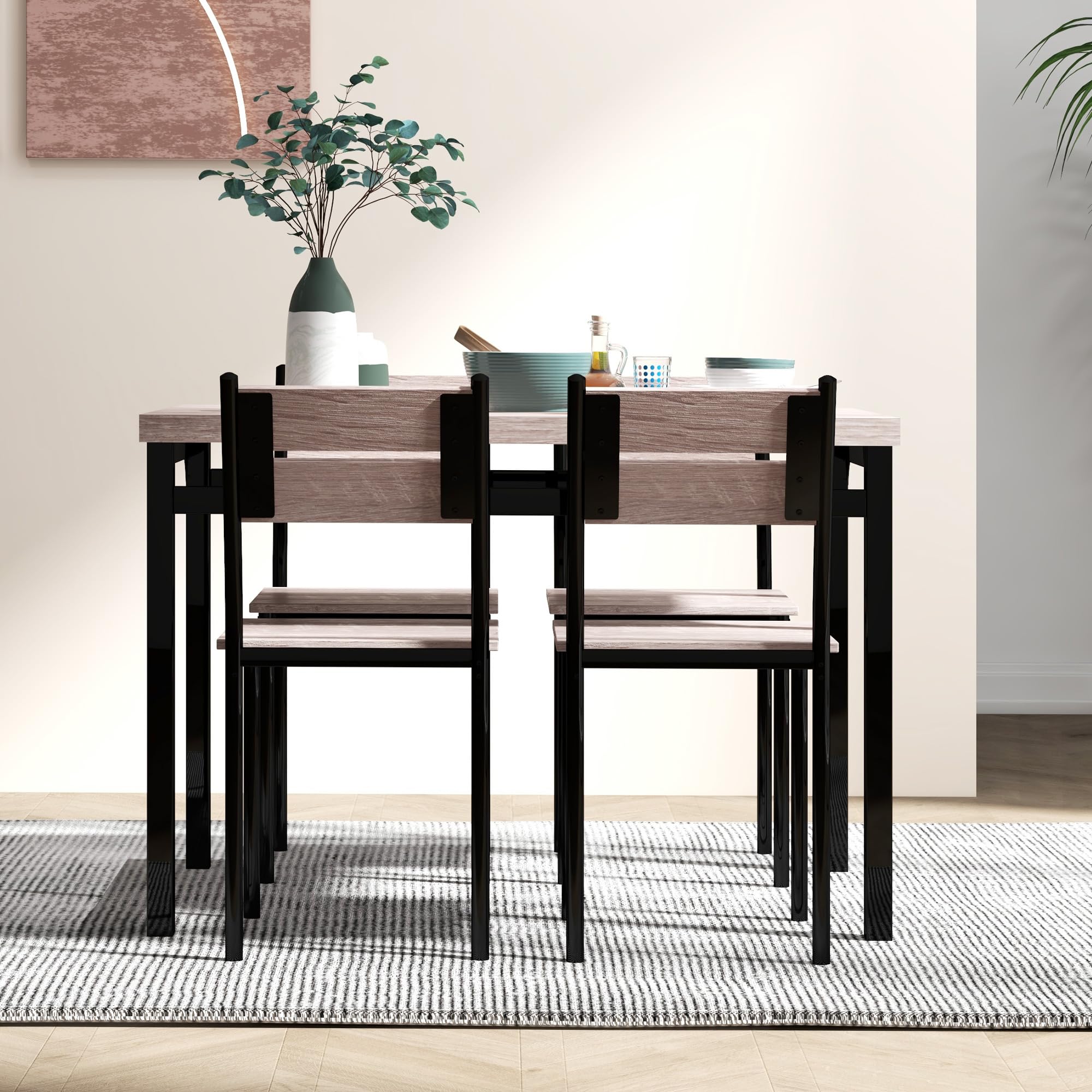 HOMCOM 5-Piece Dining Table Furniture Set Modern Industrial Table with 4 Chairs for Dining Room, Kitchen