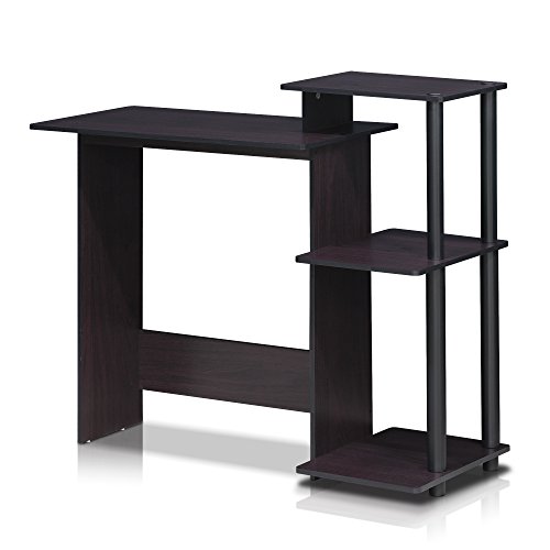 Furinno Efficient Home Laptop Notebook Computer Desk with Square Shelves, Dark Walnut