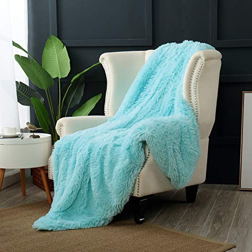 Reafort Luxury Long Hair Shaggy PV Fur Faux Fur Oversized Throw Blanket (60"X70" Throw, Aqua)