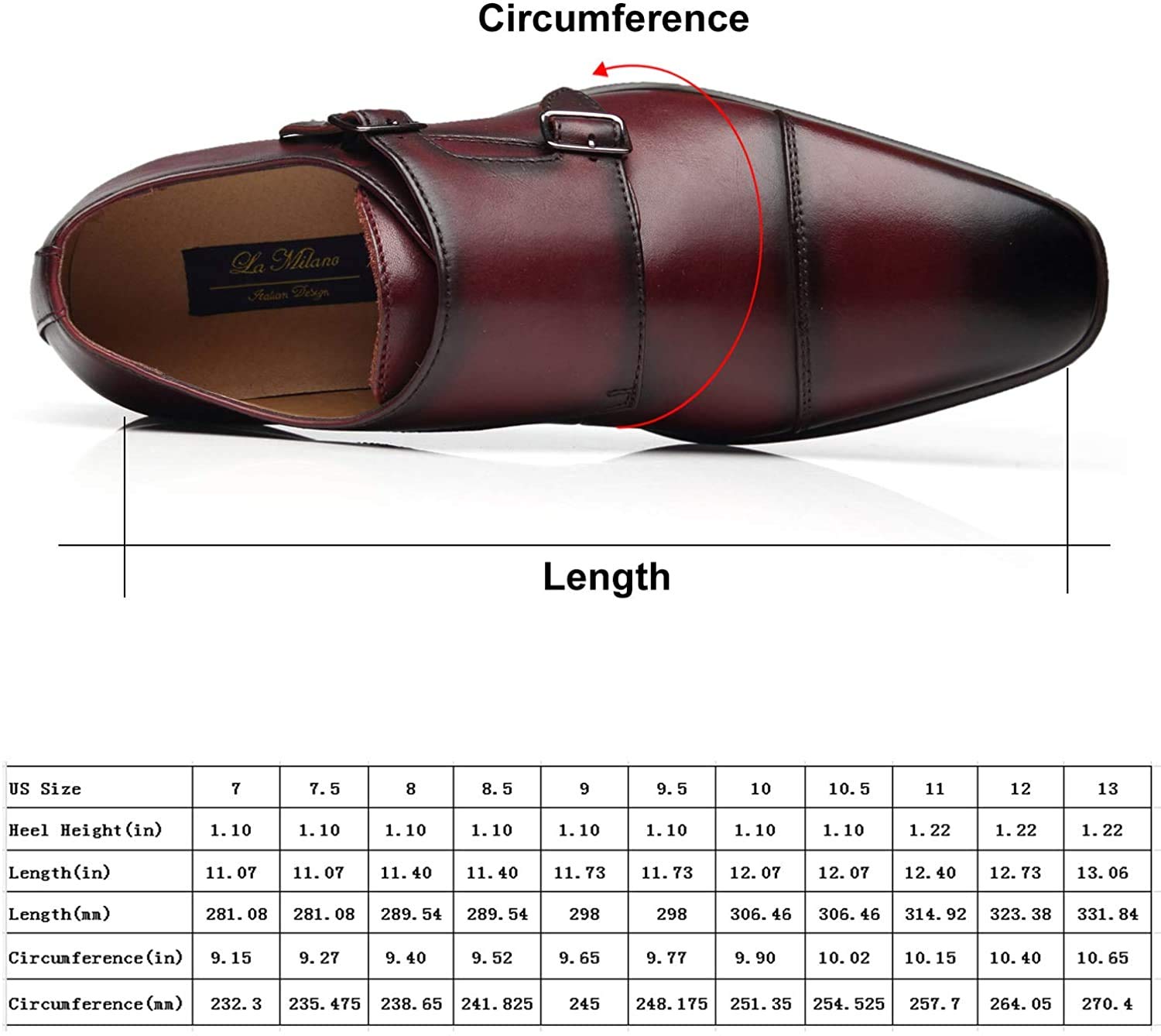 La Milano Mens Double Monk Strap Slip on Loafer Cap Toe Leather Oxford Formal Business Casual Comfortable Dress Shoes for Men