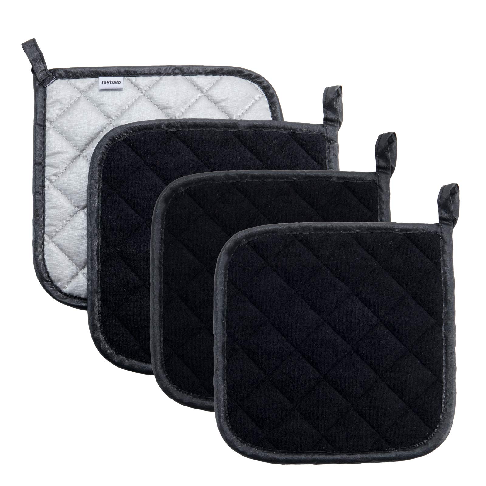 Joyhalo 4 Pack Pot Holders for Kitchen Heat Resistant Clearance Pot Holders Sets Oven Hot Pads Terry Cloth Pot Holders for Cooking Baking, Black