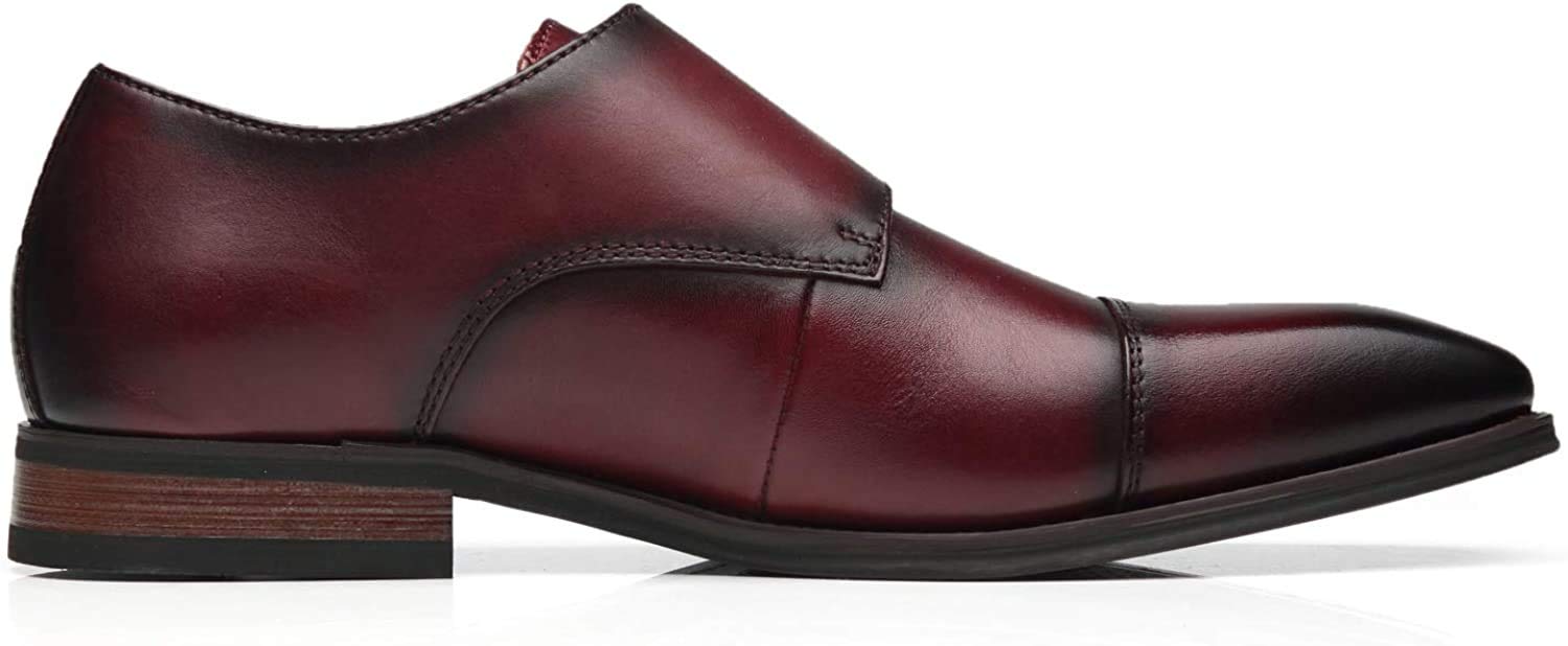 La Milano Mens Double Monk Strap Slip on Loafer Cap Toe Leather Oxford Formal Business Casual Comfortable Dress Shoes for Men