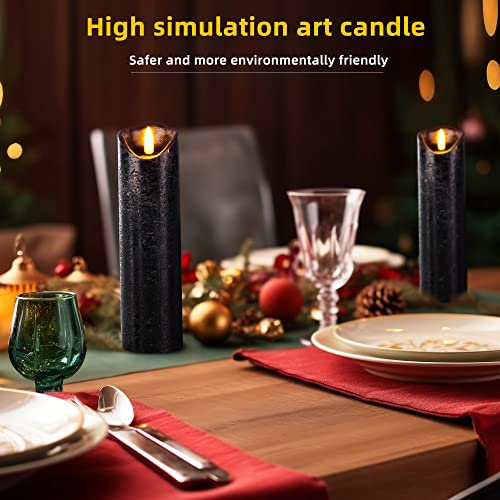 RY King Set of 9 Black Regular Textured Flameless Candles Battery Operated LED Real Wax Electric Candles with Remote Control Timer for Wedding Birthday Halloween Christmas Decorations