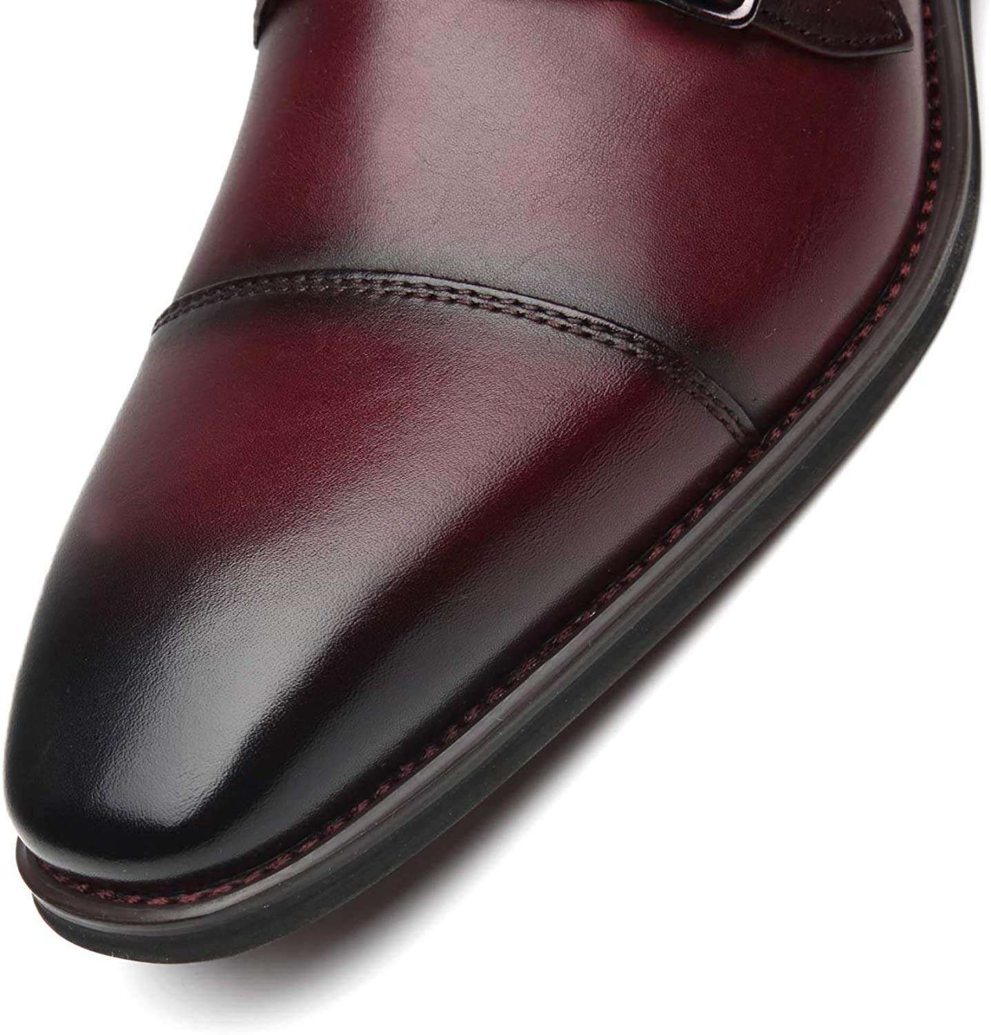 La Milano Mens Double Monk Strap Slip on Loafer Cap Toe Leather Oxford Formal Business Casual Comfortable Dress Shoes for Men