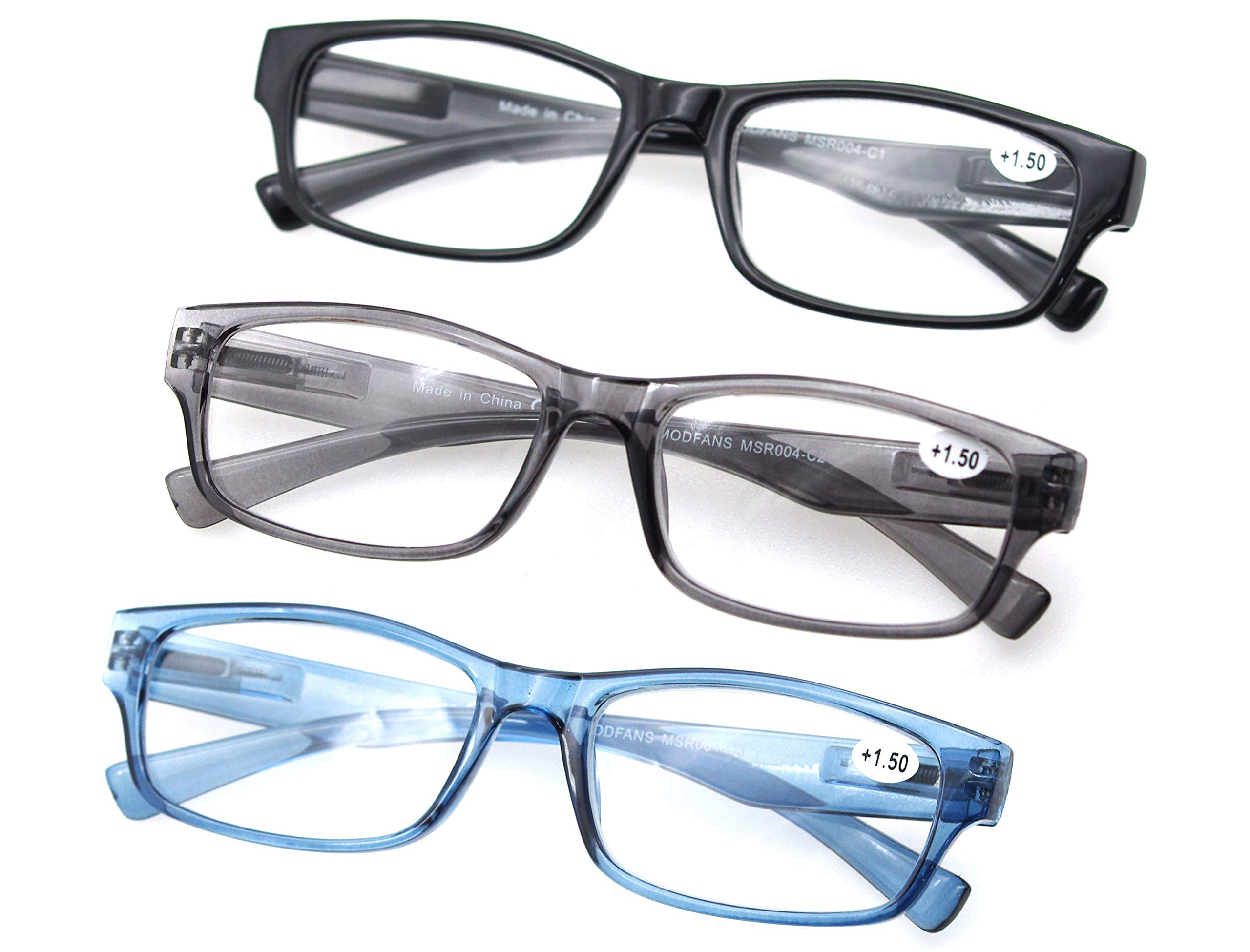 MODFANS 3 Pack Plastic Frame Spring Hinges Reading Glasses Vintage Quality Comfort for Men and Women +3.50