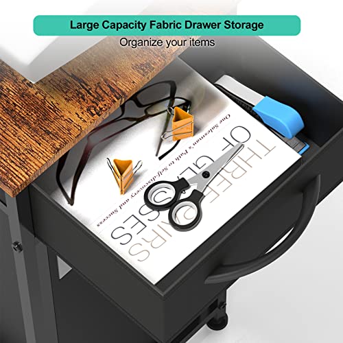 Computer Tower Stand PC Tower Stand with Storage Drawer 2 Tier Wood Rolling CPU Holder Stand Mobile Printer Cart on Wheels for Home Office, Industiral Brown and Black