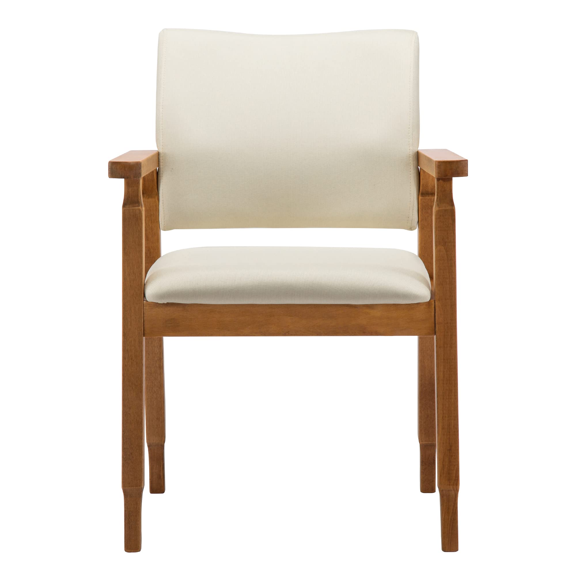 thksbought Mid Century Modern Walnut Dining Chairs Wood Arm Beige Fabric Kitchen Cafe Living Room Decor Furniture