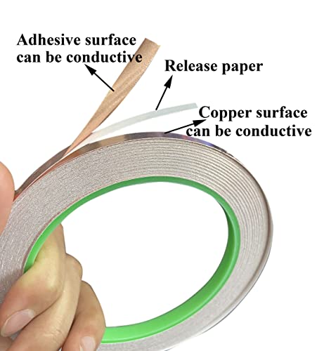 2pcs Copper Tape with Double-Sided Conductive Copper Foil Tape Self Adhesive EMI Shielding Stained Glass Supplies Soldering Electrical Repairs Paper Circuits Grounding, 1/4inch