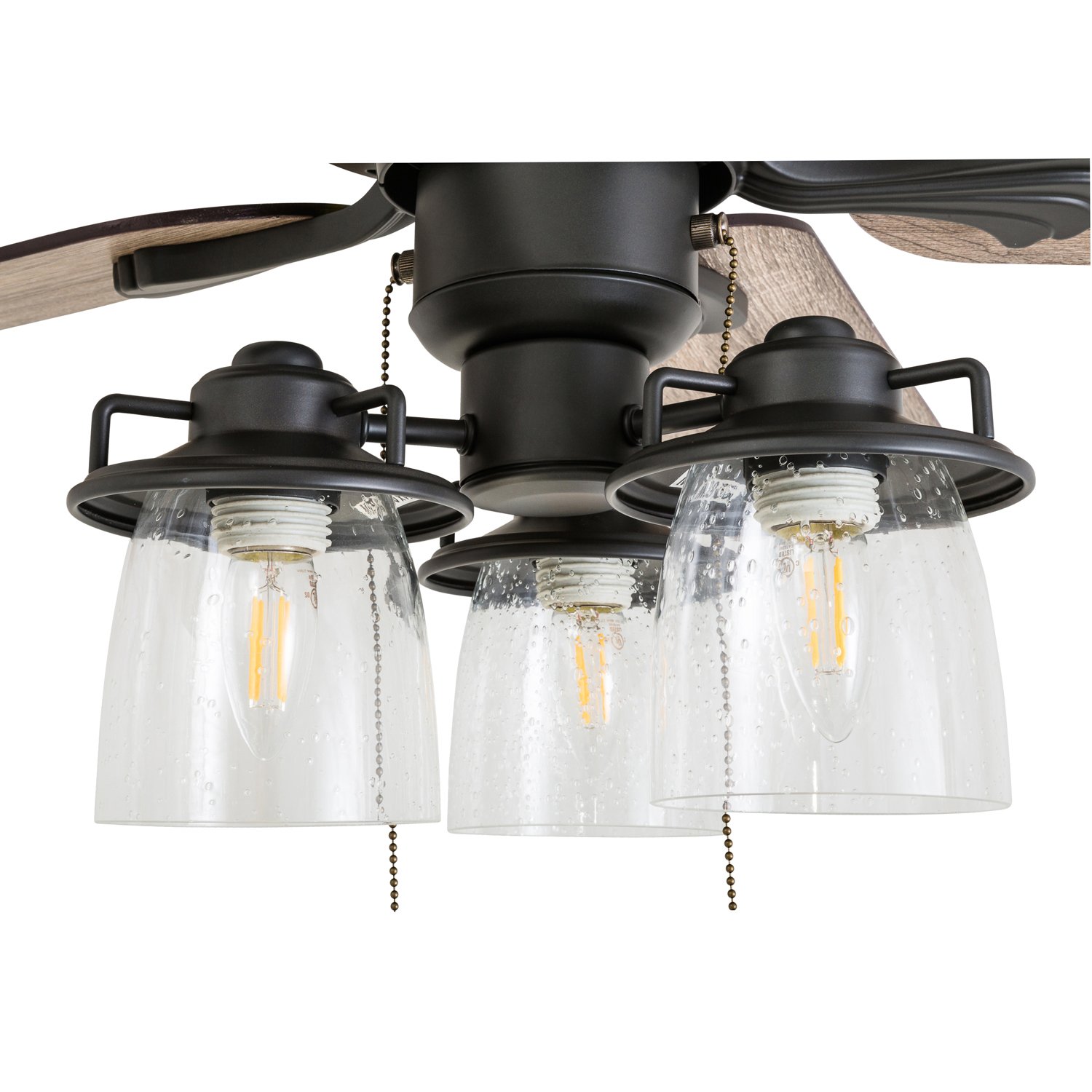 Prominence Home River Run, 52 Inch Farmhouse LED Ceiling Fan with Light, Pull Chain, Three Mounting Options, 5 Dual Finish Blades, Reversible Motor - 50566-01 (Bronze)