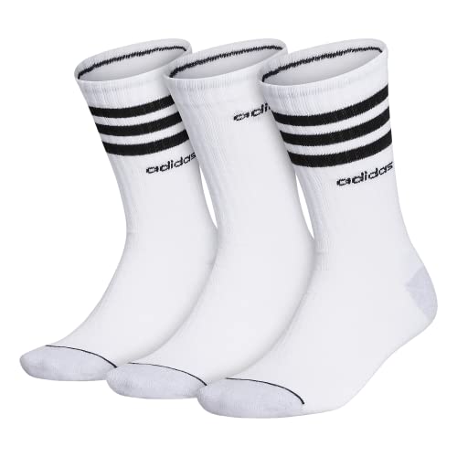 adidas Men's 3-Stripe Crew Socks (3-Pair), White/Black/Clear Onix Grey, Large