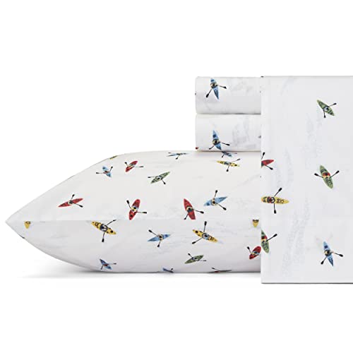Eddie Bauer - Queen Sheets, Cotton Percale Bedding Set, Crisp & Cool Home Decor (Kayaks, Queen)