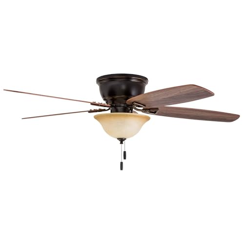 Honeywell Ceiling Fans Glen Alden, 52 Inch Classic Flush Mount Indoor LED Ceiling Fan with Light, Pull Chain, Quick-2-Hang Dual Finish Blades, Reversible Motor - 50517-01 (Oil Rubbed Bronze)