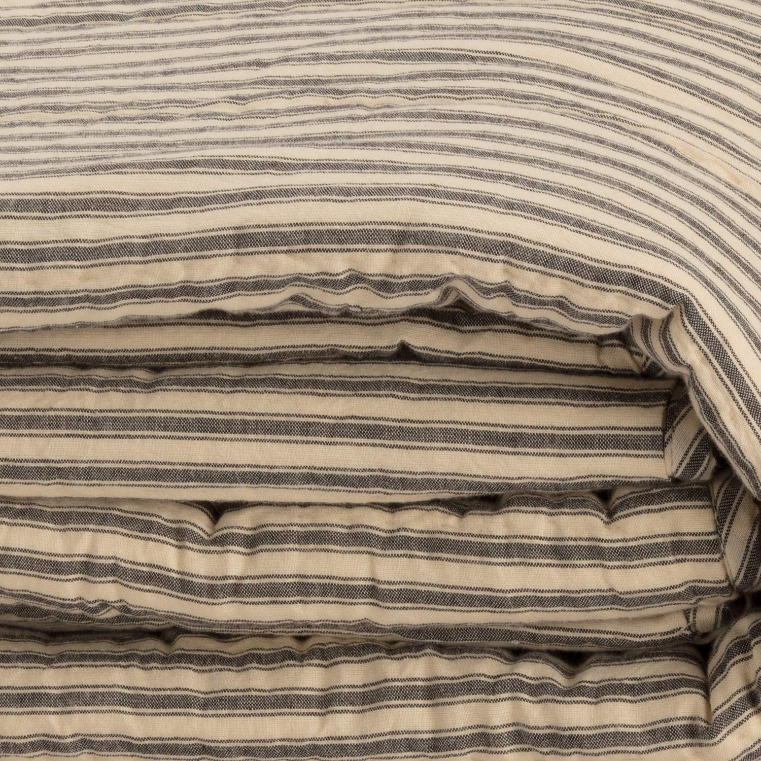 VHC Brands Sawyer Mill Ticking Stripe King Quilt Set, Charcoal Gray