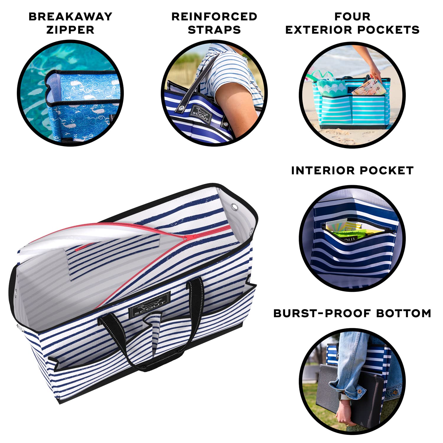 SCOUT BJ Bag - Large, Utility Tote Bag for Women, Nurses, Teachers and Moms with Zipper & 4 Exterior Pockets for Organizing