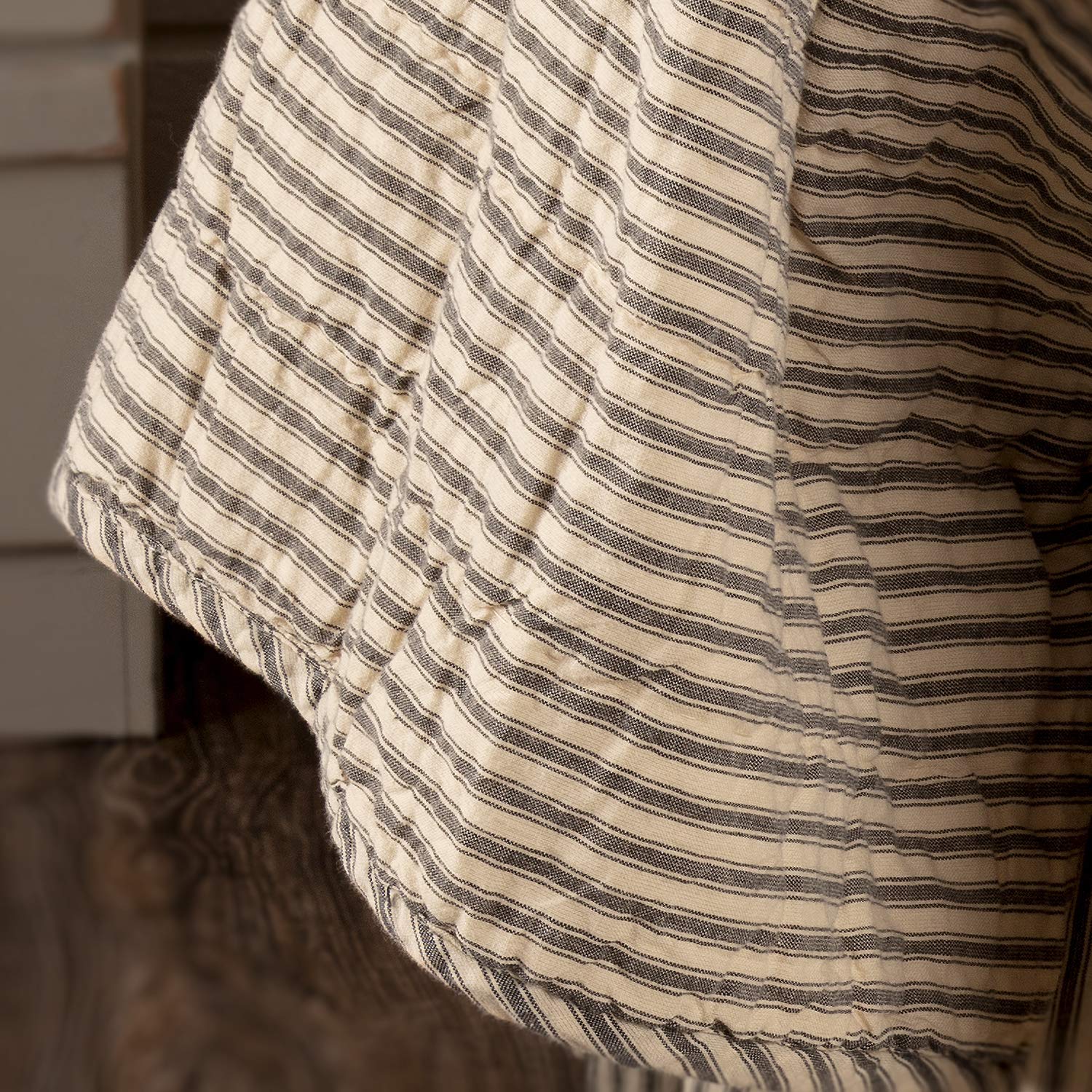 VHC Brands Sawyer Mill Ticking Stripe King Quilt Set, Charcoal Gray