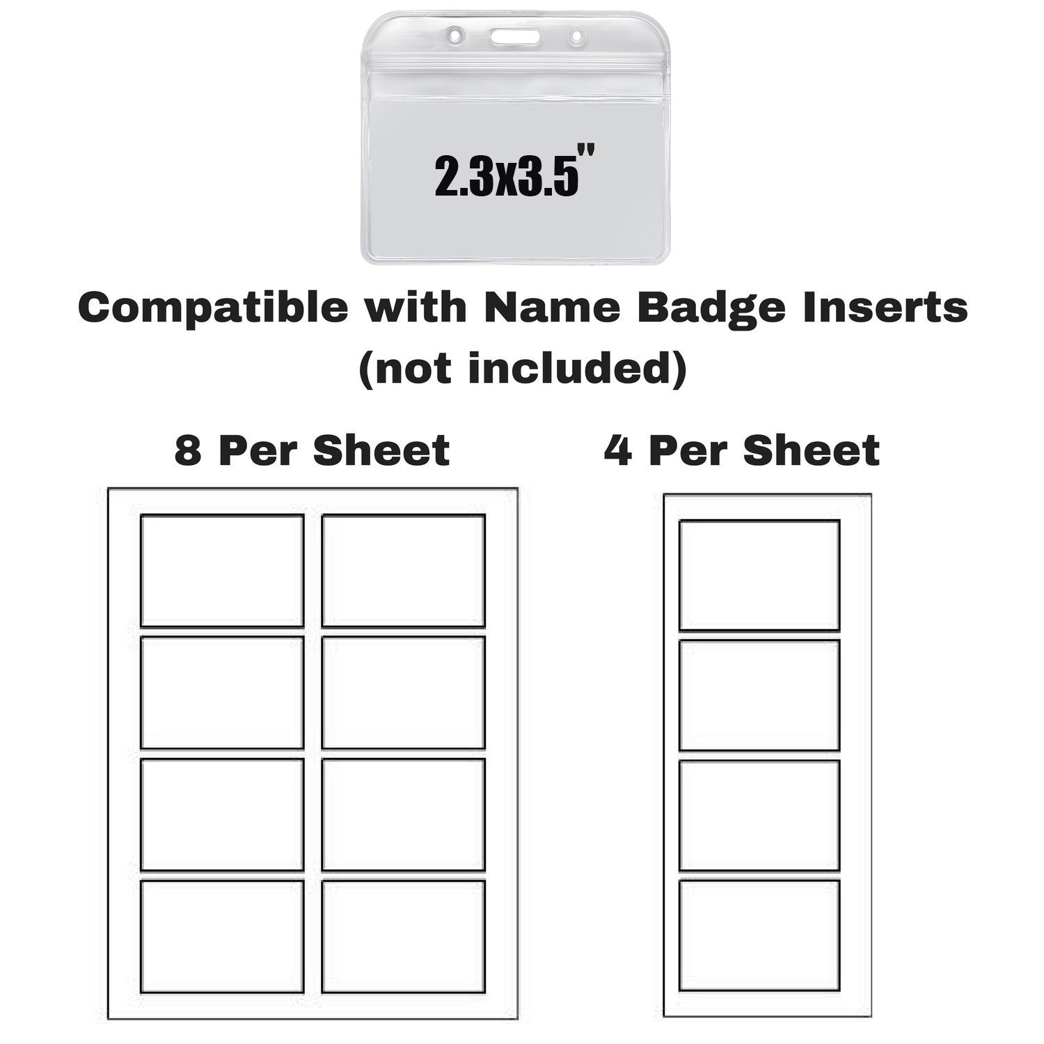 YOUOWO 12 Pack Horizontal ID Card Badge Holders 3.2 x 3.85 inches, Fits 2.3 x 3.5 Name Tag Insert Waterproof Punched Zipper Resealable Clear Plastic Labels Credit Cards