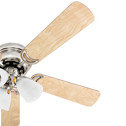 Prominence Home Whitley, 42 Inch Traditional Flush Mount Indoor LED Ceiling Fan with Light, Pull Chain, 5 Dual Finish Blades, Reversible Motor - 50863-01 (Satin Nickel), Bright Brass