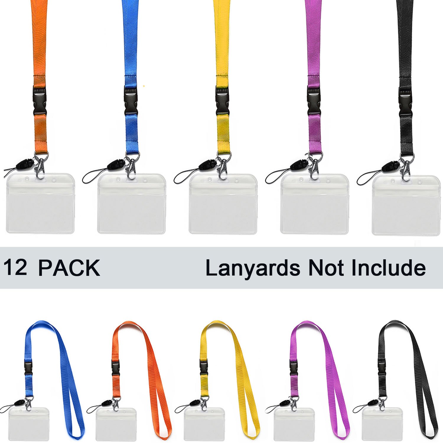 YOUOWO 12 Pack Horizontal ID Card Badge Holders 3.2 x 3.85 inches, Fits 2.3 x 3.5 Name Tag Insert Waterproof Punched Zipper Resealable Clear Plastic Labels Credit Cards