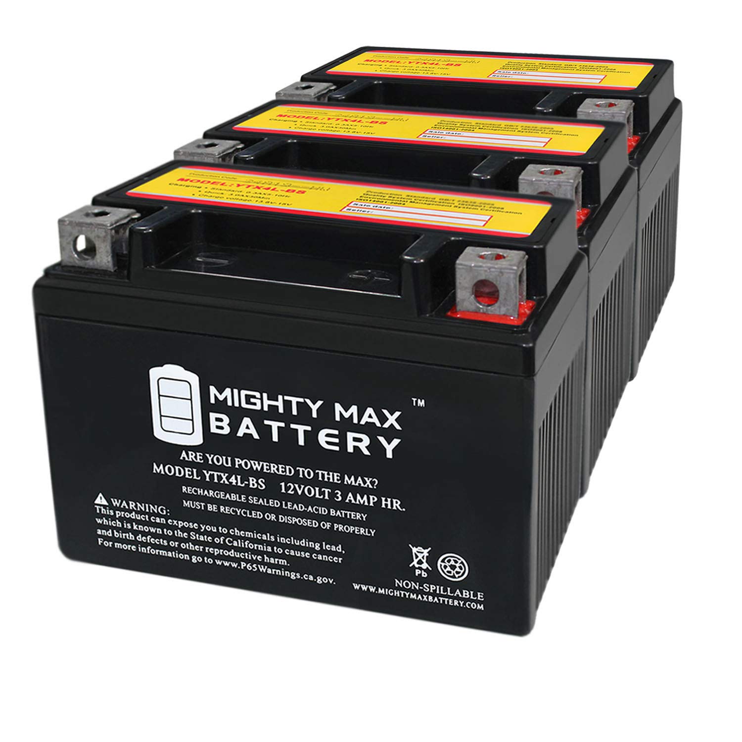 Mighty Max Battery YTX4L-BS Battery Replaces Bombardier Can-Am 70 DS70 10-12 - 3 Pack