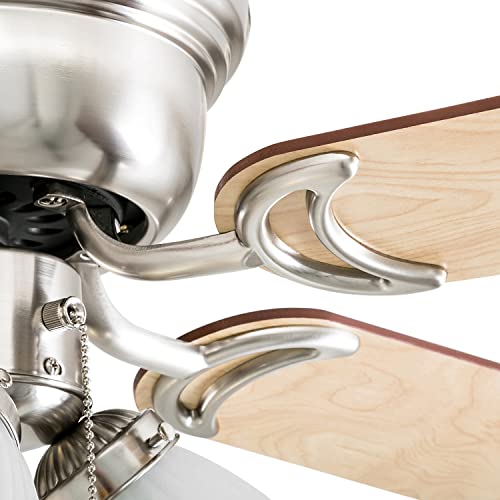 Prominence Home Whitley, 42 Inch Traditional Flush Mount Indoor LED Ceiling Fan with Light, Pull Chain, 5 Dual Finish Blades, Reversible Motor - 50863-01 (Satin Nickel), Bright Brass