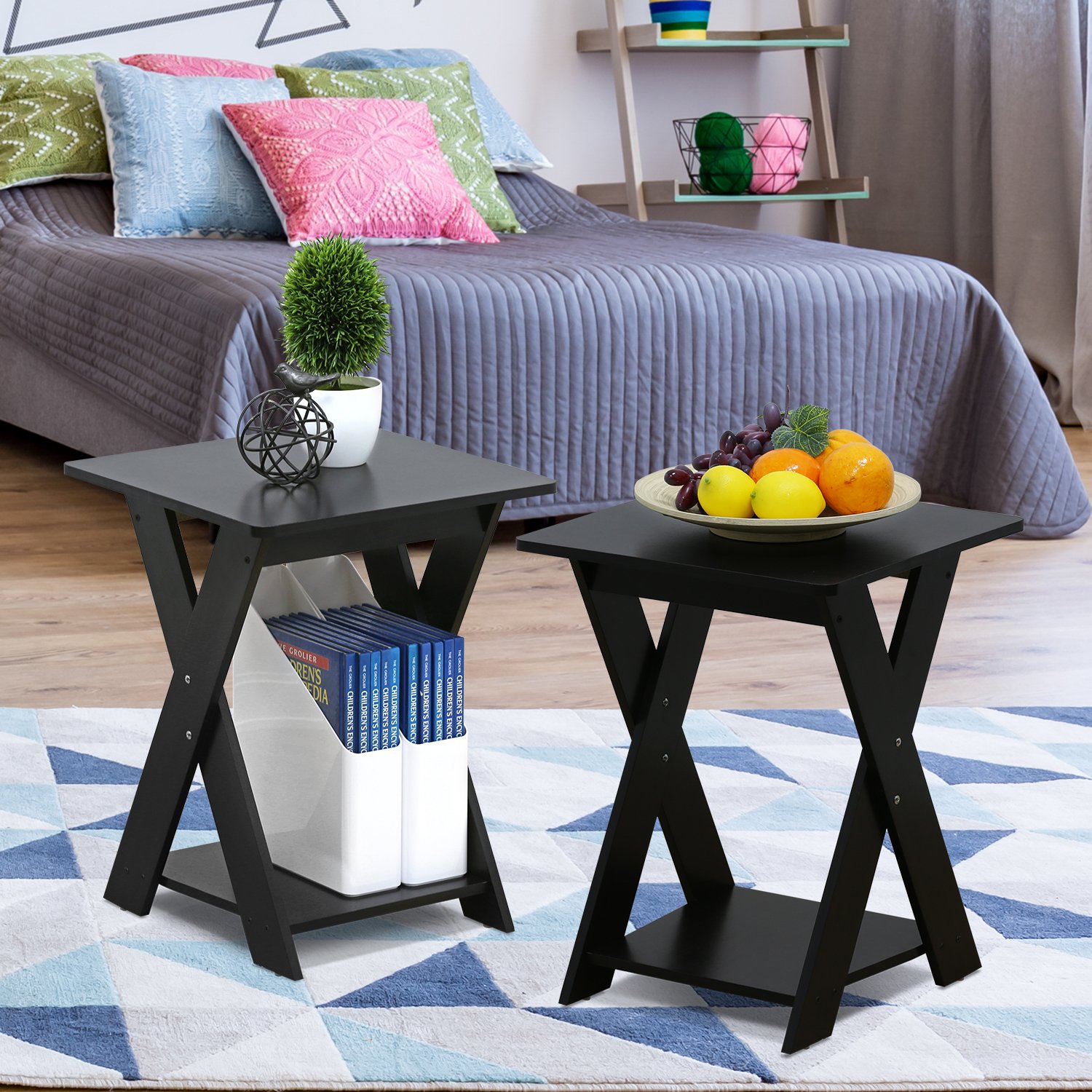 FURINNO Modern Simplistic End Table Set, 2-Pack, Espresso