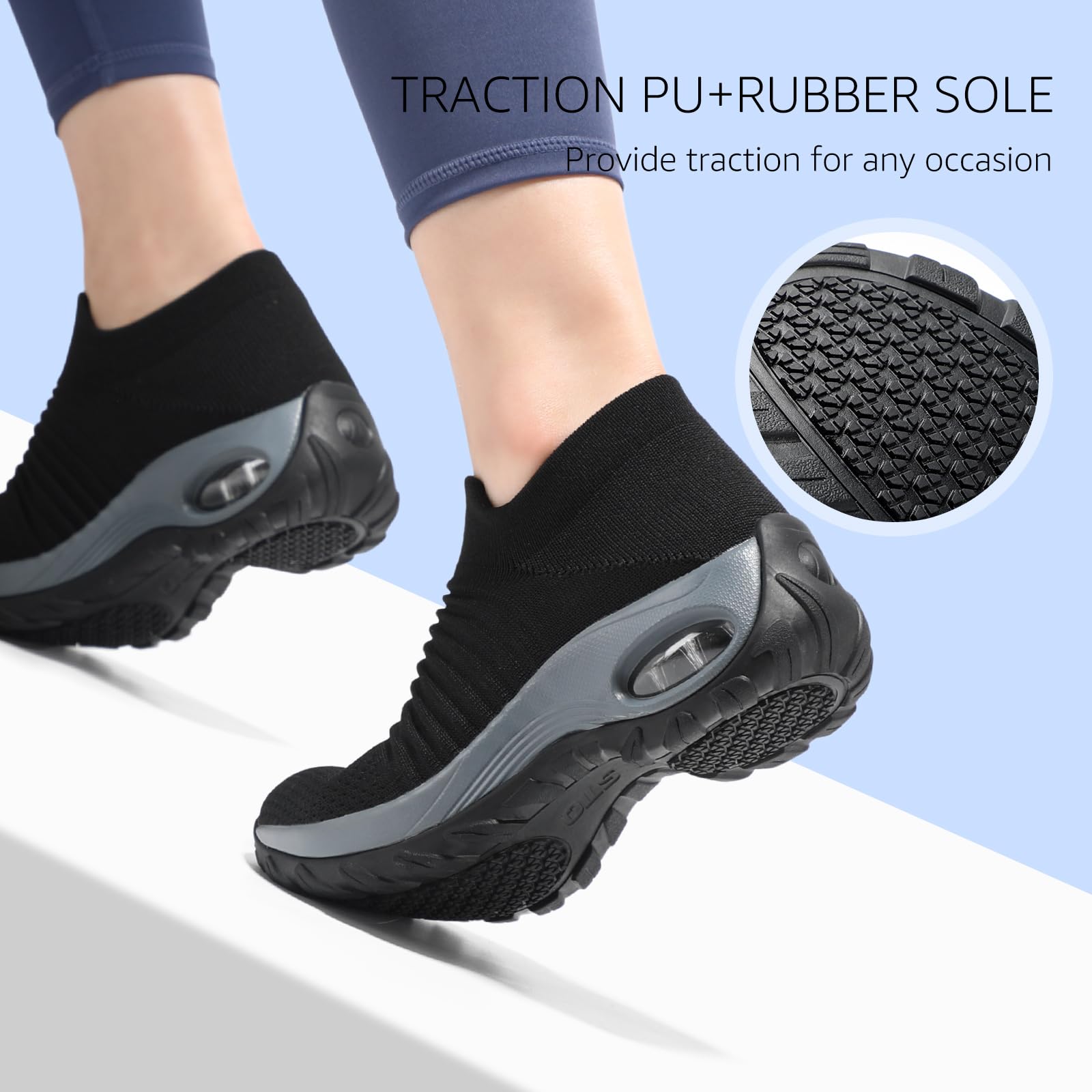 STQ Womens Slip on Walking Shoes Breathable Non Slip Work Shoes Comfortable Air Cushion Orthopedic Sneakers with Arch Support Black 7.5