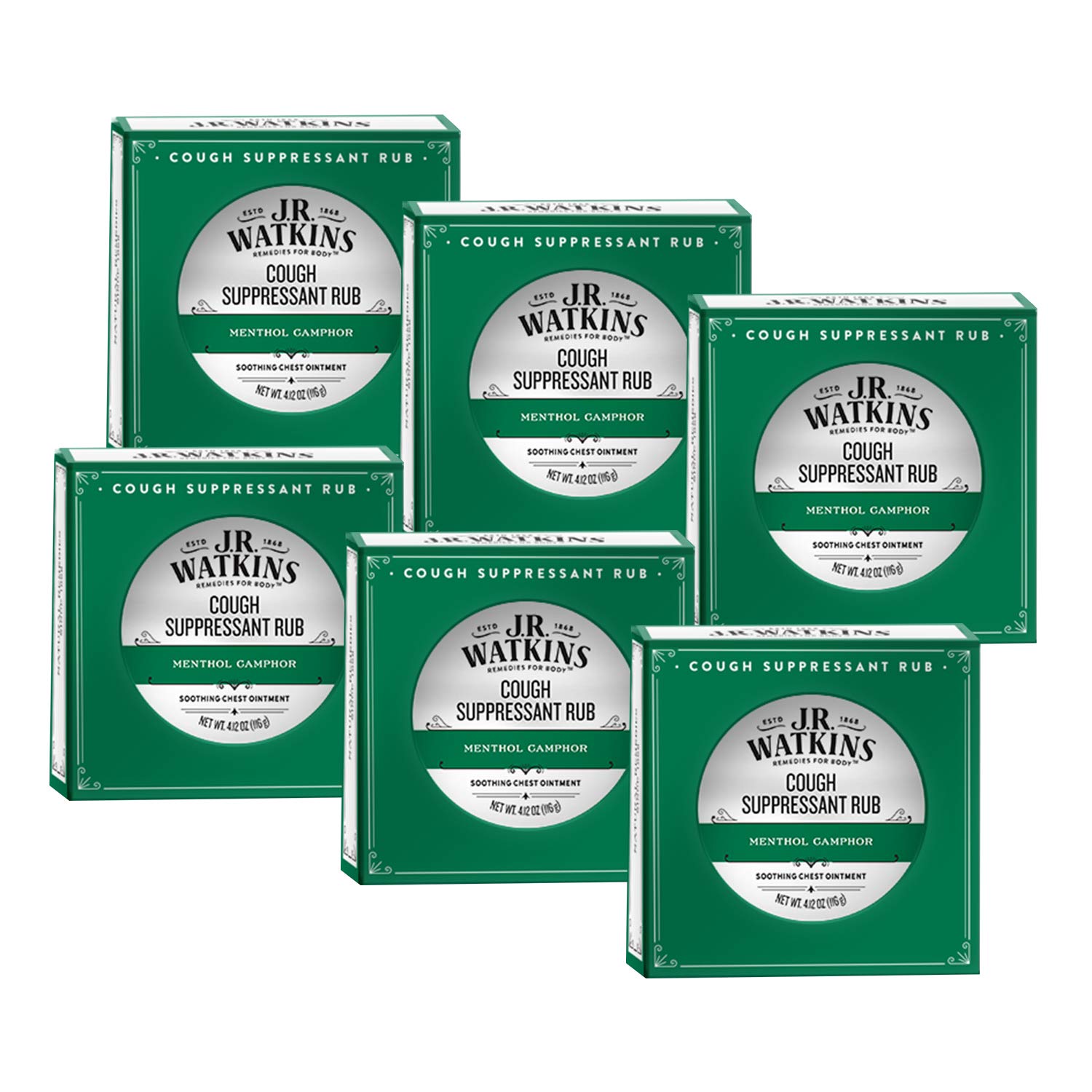 J.R. Watkins Menthol Camphor Cough Suppressant – Vapor Rub Relieves Congestion – Medicated Vapors for Soothing Relief – Topical Chest Rub, 4.13 oz, 6 Pack