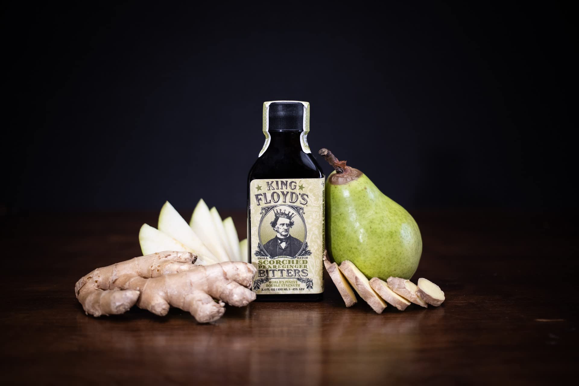 King Floyd's, Artisanal Scorched Pear & Ginger Bitters, Hand Crafted, Made from the Torched Carmalized Pears, Unique Bitters for a Unique Cocktail, 100ml, Bar Provisions, Bitters for Cocktails