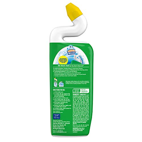 Scrubbing Bubbles Bubbly Bleach Gel Toilet Bowl Cleaner, Extended Neck to ensure Freshness, Rainshower Scent, 24 oz