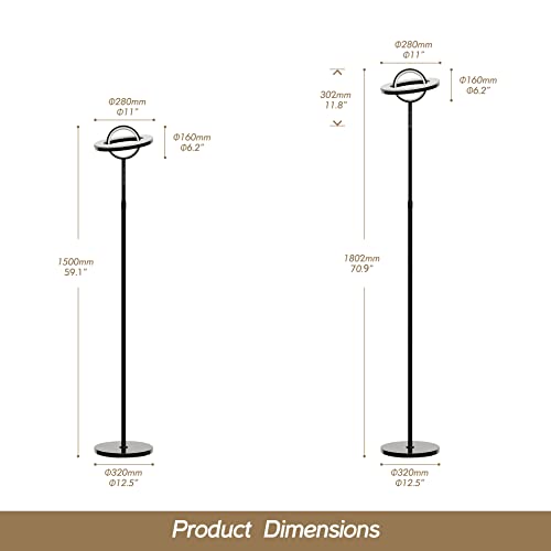 WAMPAT Floor Lamp,Black Bright Modern LED Floor Lamps,Tall Standing Lamp for Living Room,Bedroom,Remote&Touch Control Stepless Dimmable Light,Retractable Stand,2 Planet Idea Rotating Lights