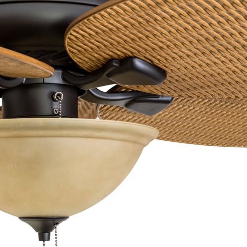 Honeywell Ceiling Fans Palm Valley, 52 Inch Tropical Indoor Outdoor Ceiling Fan with Light, Pull Chain, Three Mounting Options, 5 Palm Leaf Blades, Reversible Motor - 50507-01 (Bronze)