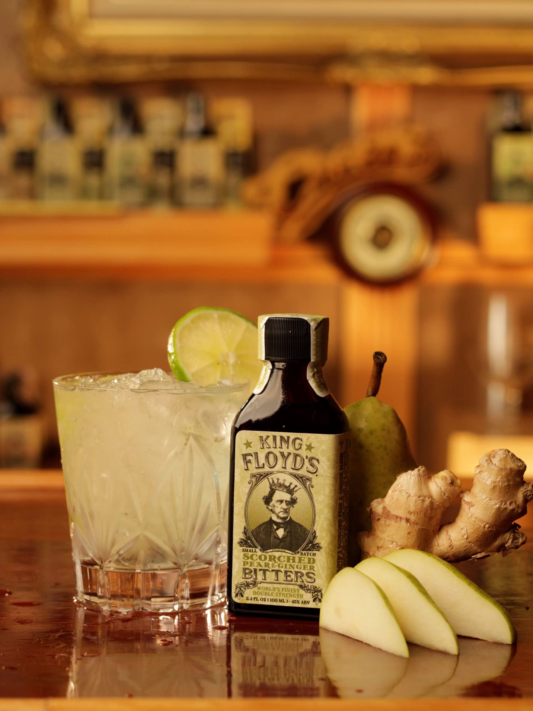King Floyd's, Artisanal Scorched Pear & Ginger Bitters, Hand Crafted, Made from the Torched Carmalized Pears, Unique Bitters for a Unique Cocktail, 100ml, Bar Provisions, Bitters for Cocktails