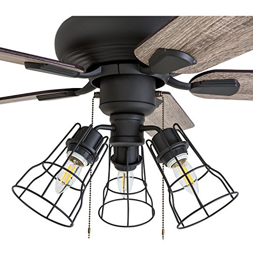 Prominence Home Madison County, 42 Inch Industrial Style LED Ceiling Fan with Light, Pull Chain, Three Mounting Options, Modern Dual Finish Blades, Reversible Motor - 50588-01 ( Bronze)