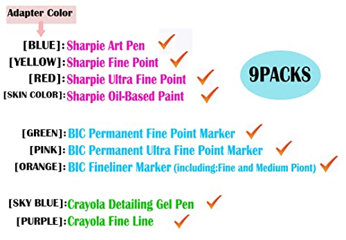 SPPQ 9 Packs Pen Adapter Set Compatible With Cricut(Explore Air, Explore Air 2,Explore Air 3, and MakerMaker 3), Pen Adapter Compatible with Sharpie BIC Crayola