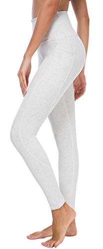 Neonysweets Cotton Yoga Pants Tummy Control Workout Leggings Phone Pocket Fitness Gym Running Tights White Smoke XL