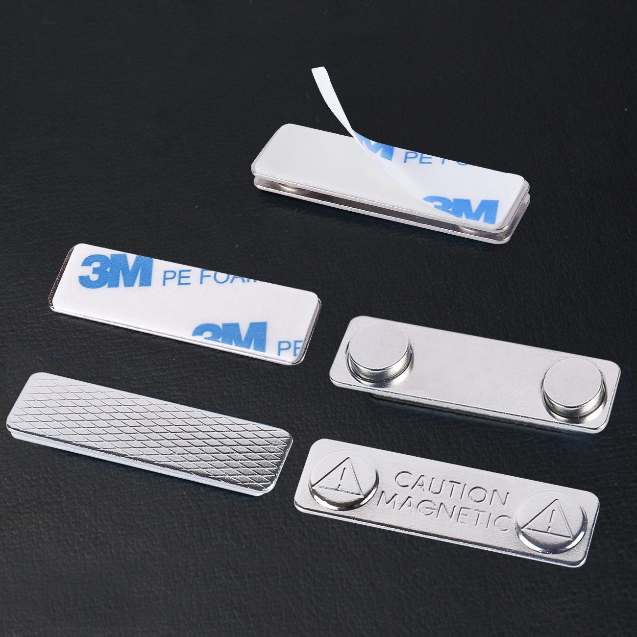Strong Magnetic Name Badge Holders with Steel Back Plate, 100 Pack Name Tags/ID Badge Magnets, Fastener with 3M Adhesive on Front Plate,Strength Neodymium Magnets