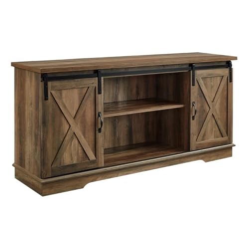 Walker Edison Richmond Modern Farmhouse Sliding Barn Door TV Stand for TVs up to 65 Inches, 58 Inch, White Oak/ Traditional Brown