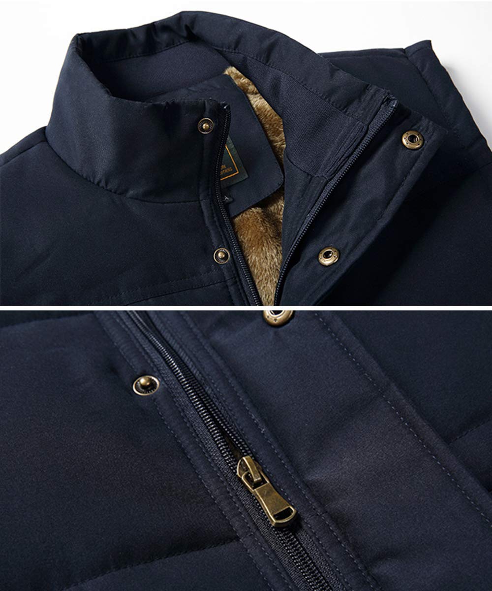 Vcansion Men's Outdoor Casual Stand Collar Thicken Qulited Fleece Jacket Padded Vest Lightweight Down Cotton Vest Coat Blue US M