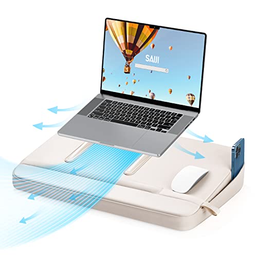 SAIJI Laptop Lap Desk, Ultra Lightweight Portable Lap Desk with Pillow Cushion, Fit up to 17β Laptop & MacBookAir with Side Pocket, Rails for Airflow, Computer Laptop Stand Desk for Couch, Bed & Chair