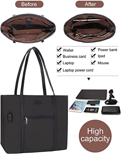 Chomeiu USB Laptop Tote Bag, Woman 15.6 inch Laptop Organizer Bag Teacher Work Purse (Black)