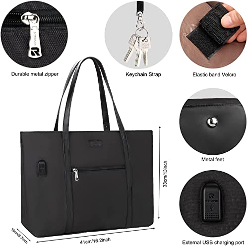 Chomeiu USB Laptop Tote Bag, Woman 15.6 inch Laptop Organizer Bag Teacher Work Purse (Black)