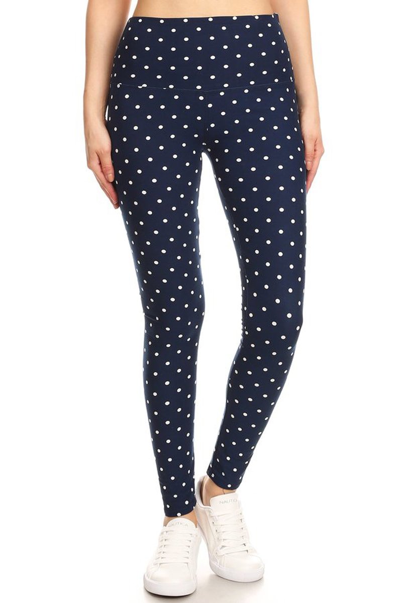 Leggings Depot High Waisted Camouflage & Multiple Print Leggings for Women-5" Yoga-R987, Retro Polka Dot, Plus Size