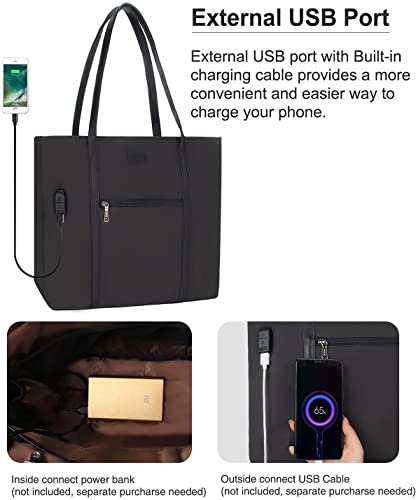 Chomeiu USB Laptop Tote Bag, Woman 15.6 inch Laptop Organizer Bag Teacher Work Purse (Black)