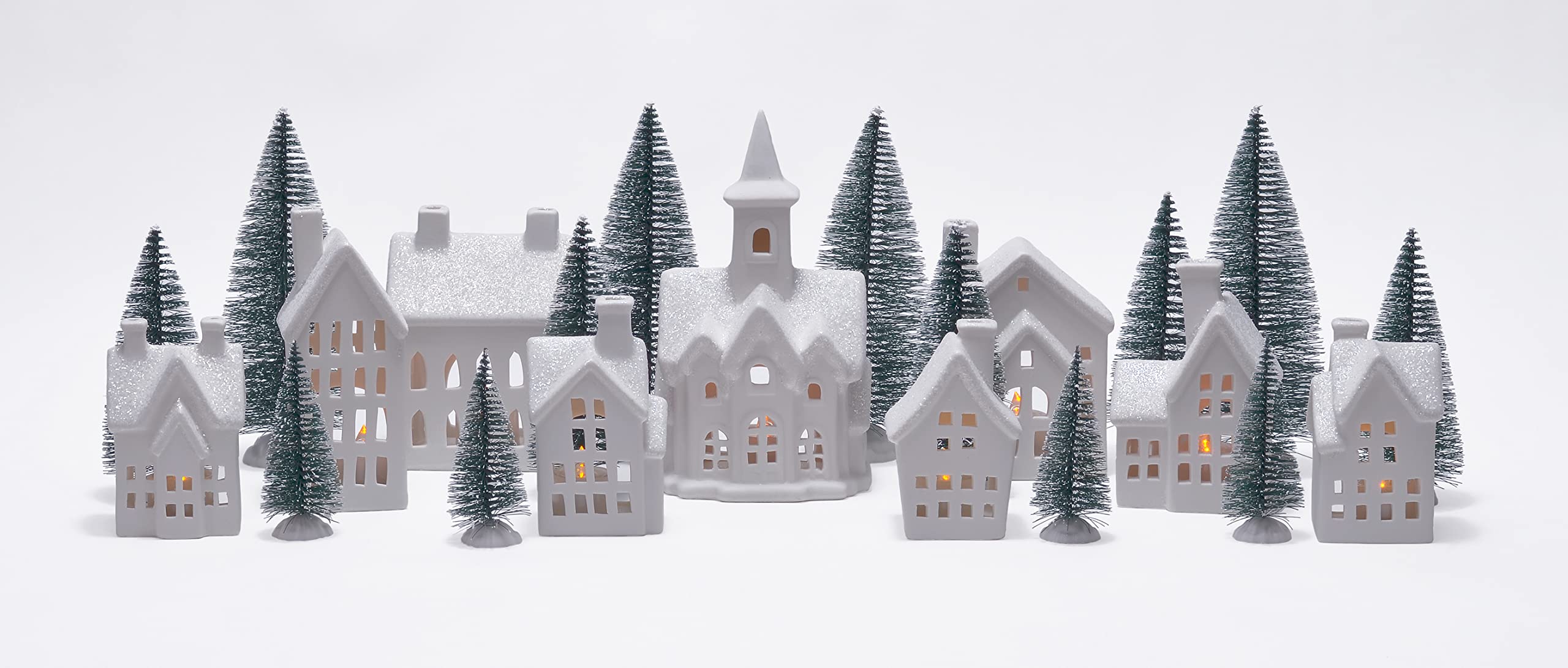 Mark Feldstein & Associates Winter Village LED Tea Light 31 Piece Porcelain Tabletop Christmas Figurine Boxed Set