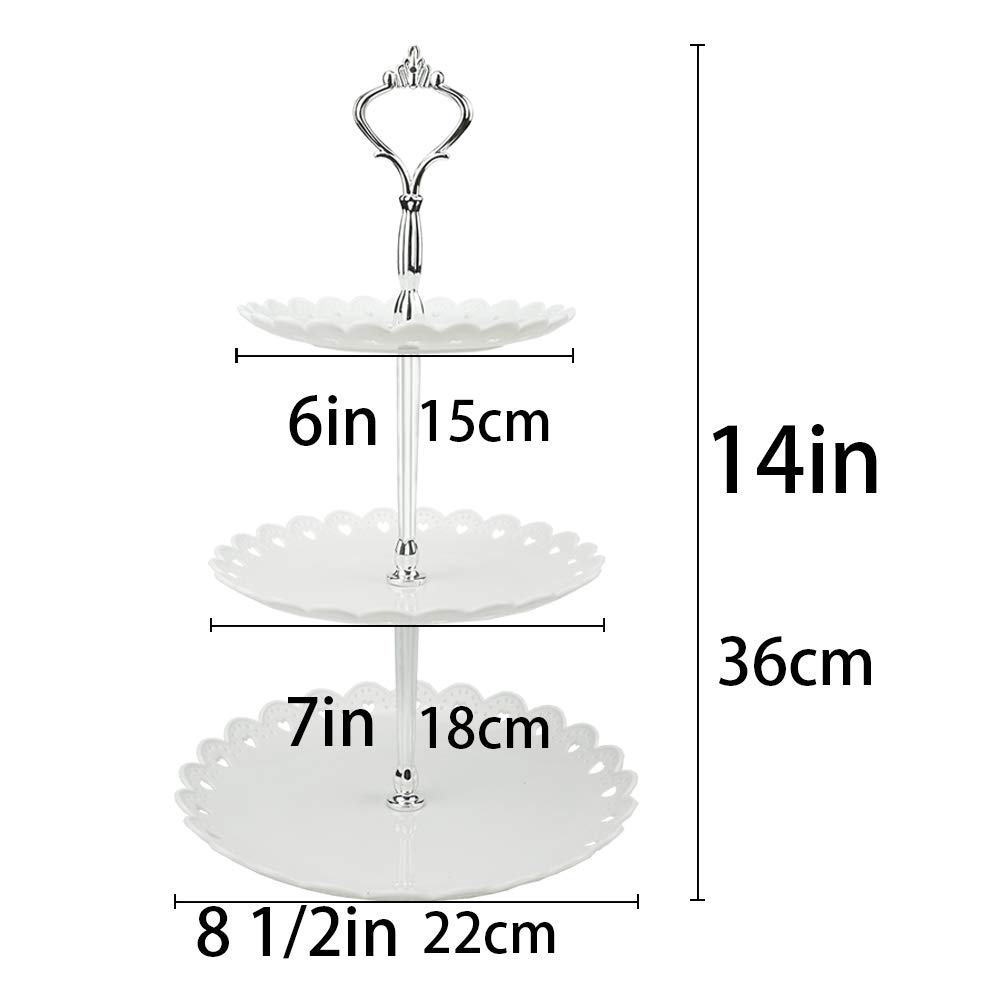 3-Tier White Silver Plastic Dessert Stand Pastry Stand Cake Stand Cupcake Stand Holder Serving Platter for Party Wedding Home Decor-Small-Set of 2