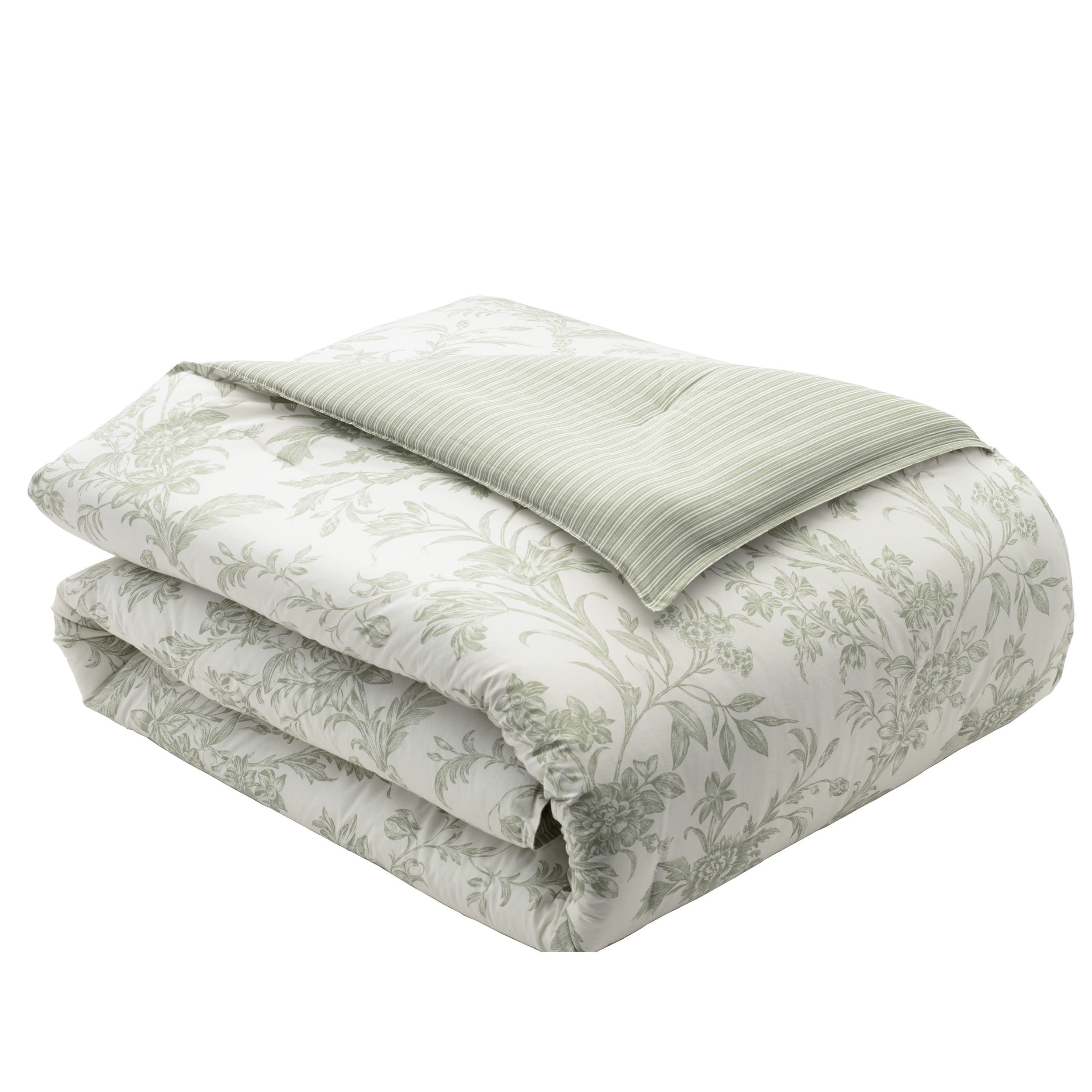Laura Ashley Home - King Duvet Cover Set, Reversible Cotton Bedding with Matching Shams, Lightweight Home Decor for All Seasons (Natalie Sage,3 pcs, King)