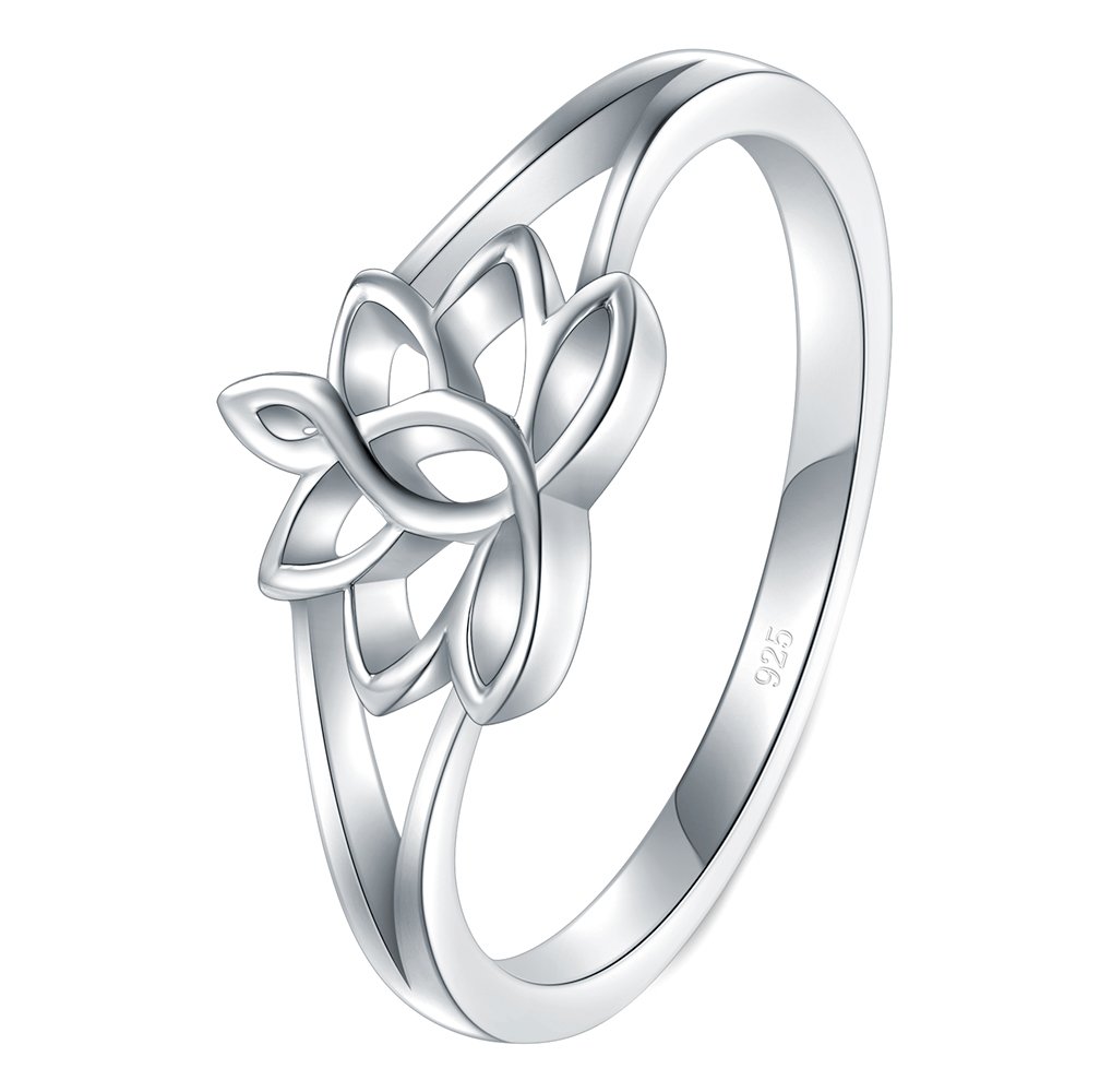 BORUO 925 Sterling Silver Ring, Lotus Flower Yoga High Polish Tarnish Resistant Comfort Fit Wedding Band 2mm Ring Size 12