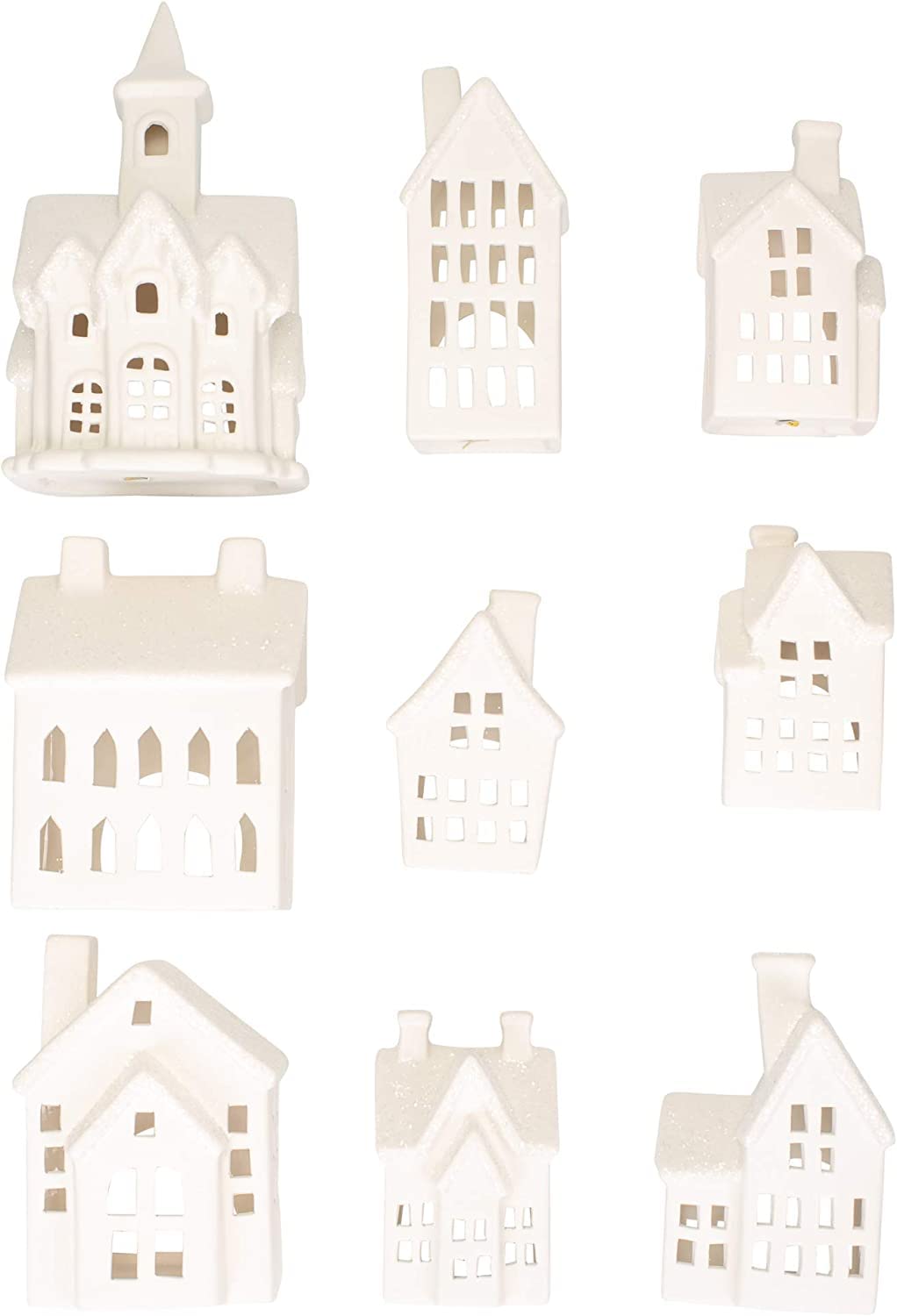 Mark Feldstein & Associates Winter Village LED Tea Light 31 Piece Porcelain Tabletop Christmas Figurine Boxed Set