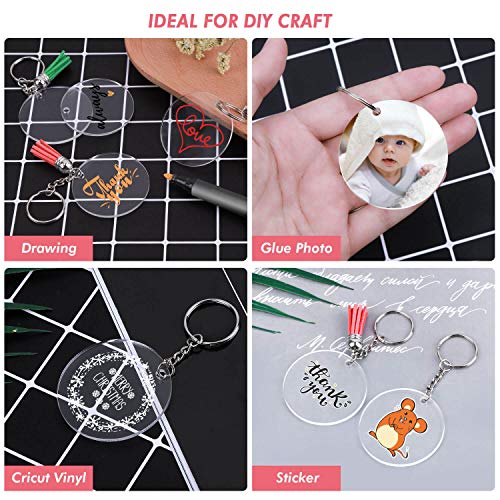 Acrylic Keychain Blanks, Audab 50pcs Clear Keychains for Vinyl, Acrylic Transparent Circle Discs Acrylic Blanks Keychain Bulk for DIY Keychain, Crafting and Vinyl Projects