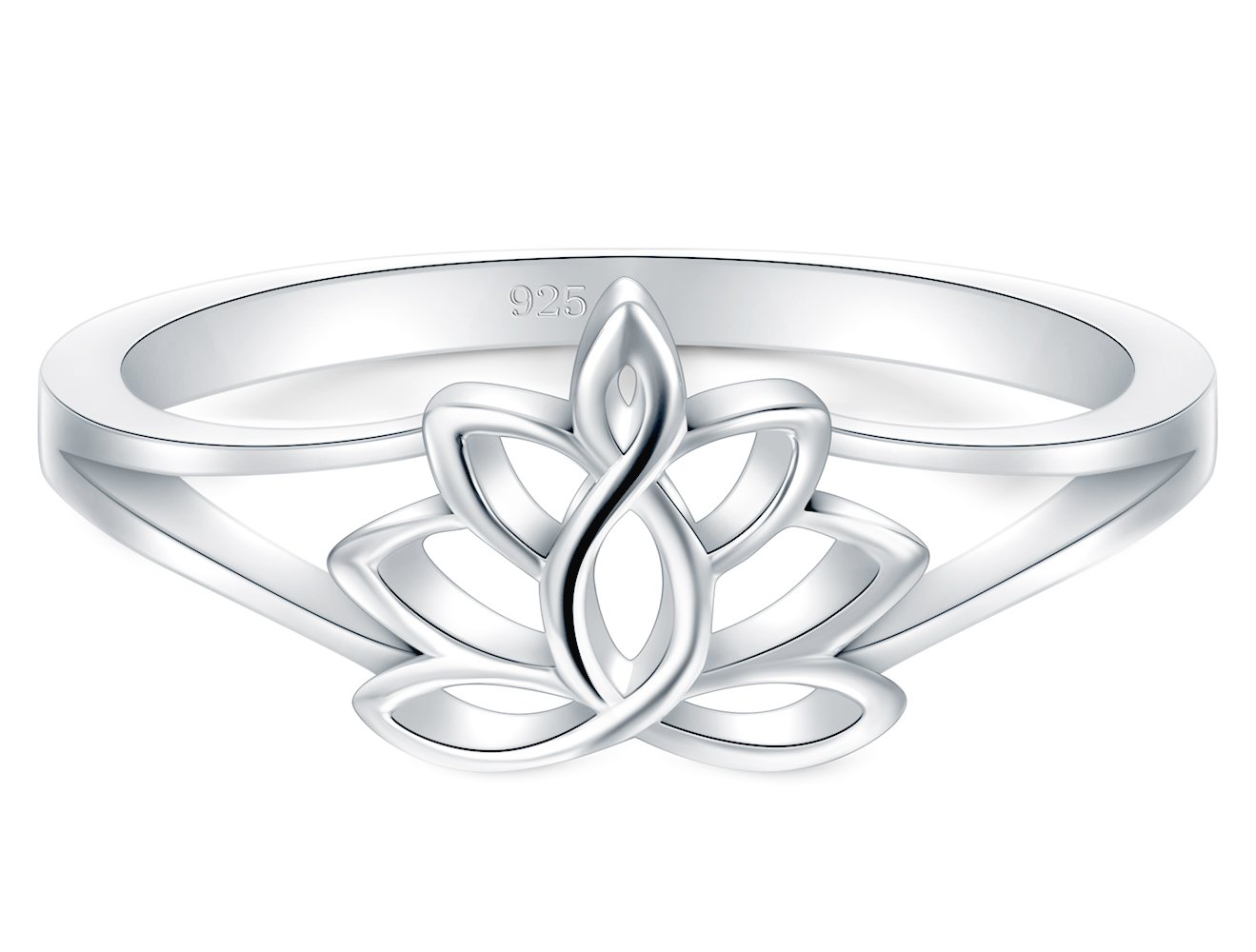 BORUO 925 Sterling Silver Ring, Lotus Flower Yoga High Polish Tarnish Resistant Comfort Fit Wedding Band 2mm Ring Size 12